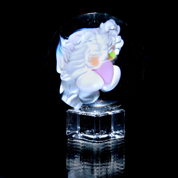 John Kobuki - "White Lion" w/ Opal Eyes - Timeless Glass Gallery
